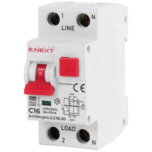 Вимикач струму Enext e.rcbo.pro.2.C16.30, 1P+N, 16А, С, тип А, 30